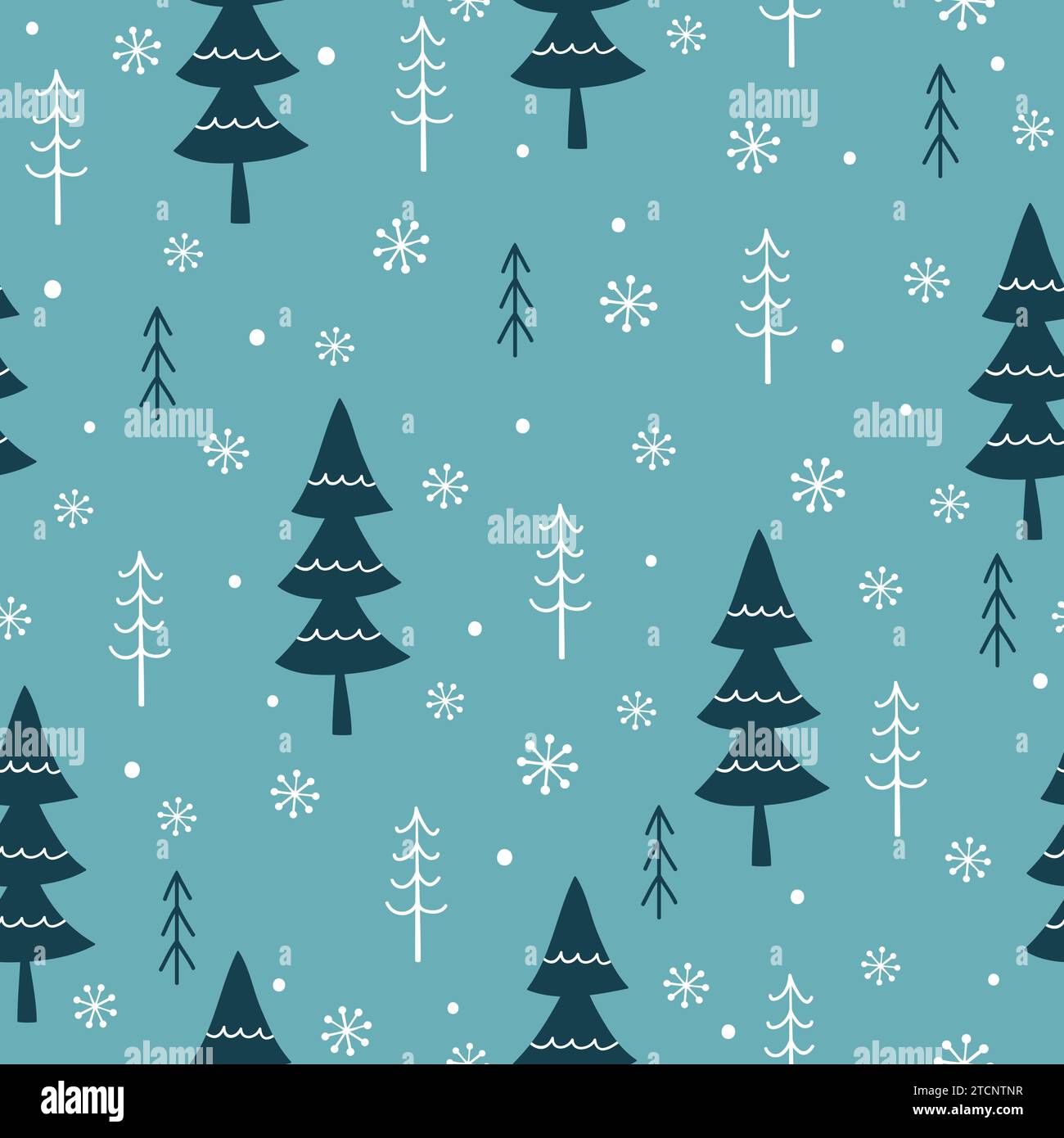 Christmas seamless pattern. Winter background with trees and snowflakes ...