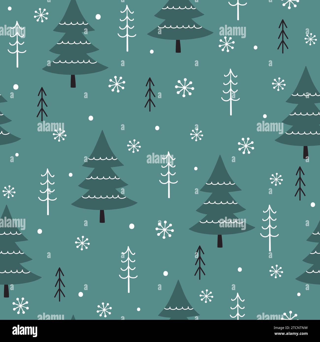 Winter seamless pattern. Christmas background with trees and snowflakes ...