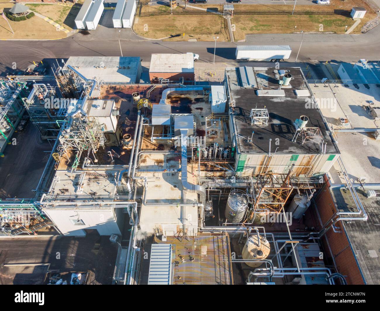 drone images of a large pharmaceutical manufacturing factory with lots ...