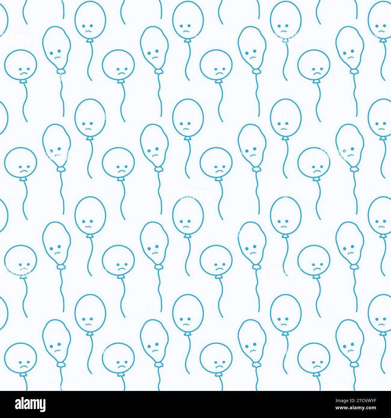 Seamless pattern with contour drawing of Blue Monday balloons with sad ...