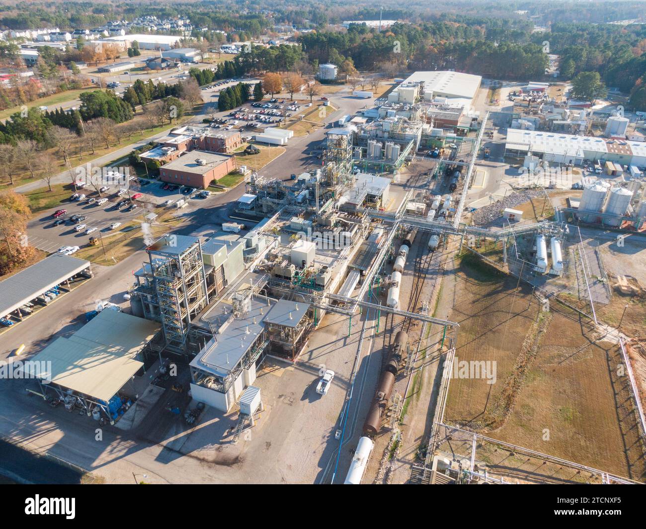 drone images of a large pharmaceutical manufacturing factory with lots ...