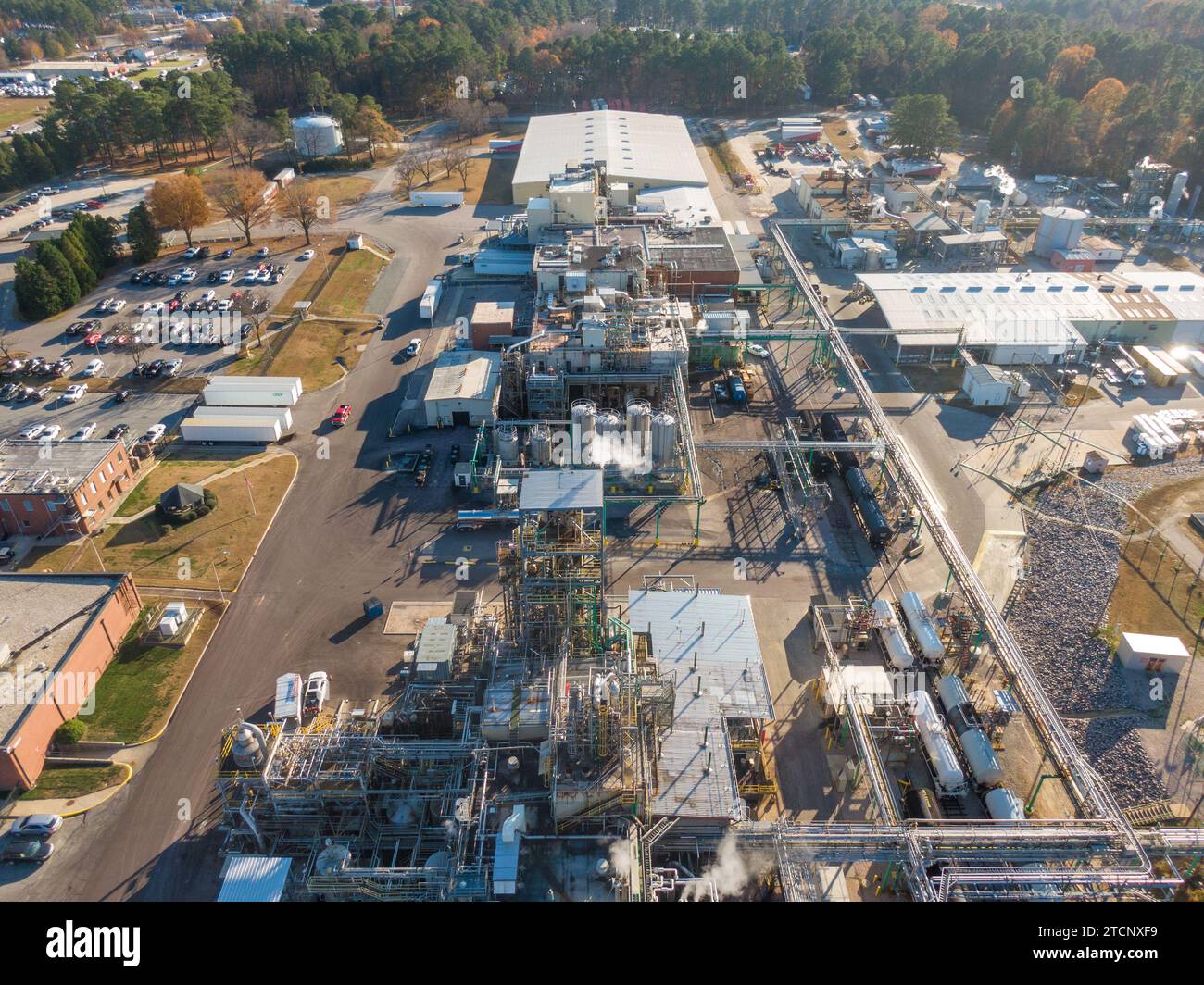 drone images of a large pharmaceutical manufacturing factory with lots ...