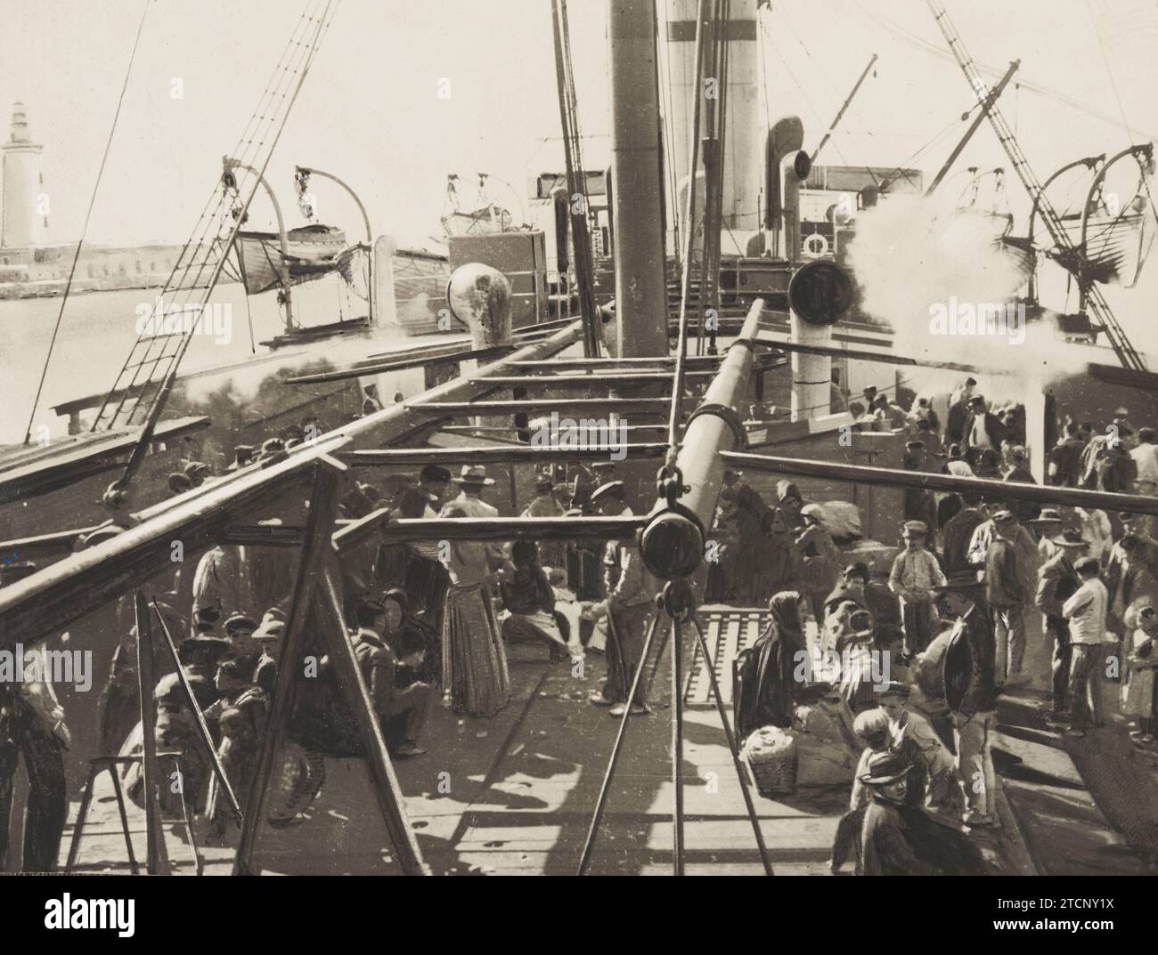March 1907. Emigration through the Port of Malaga. Emigrants on the ...