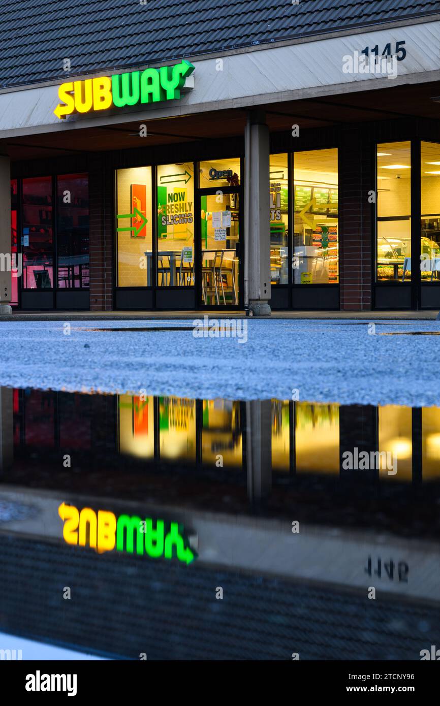 Issaquah, WA, USA - December 10, 2023; Subway restaurant with sign ...