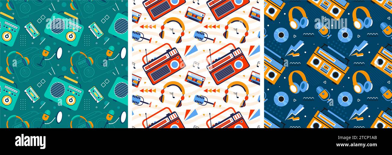 Set of Radio Seamless Pattern Illustration Design with Player for ...