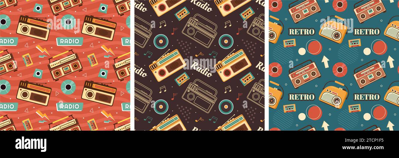 Set of Radio Seamless Pattern Illustration Design with Player for ...