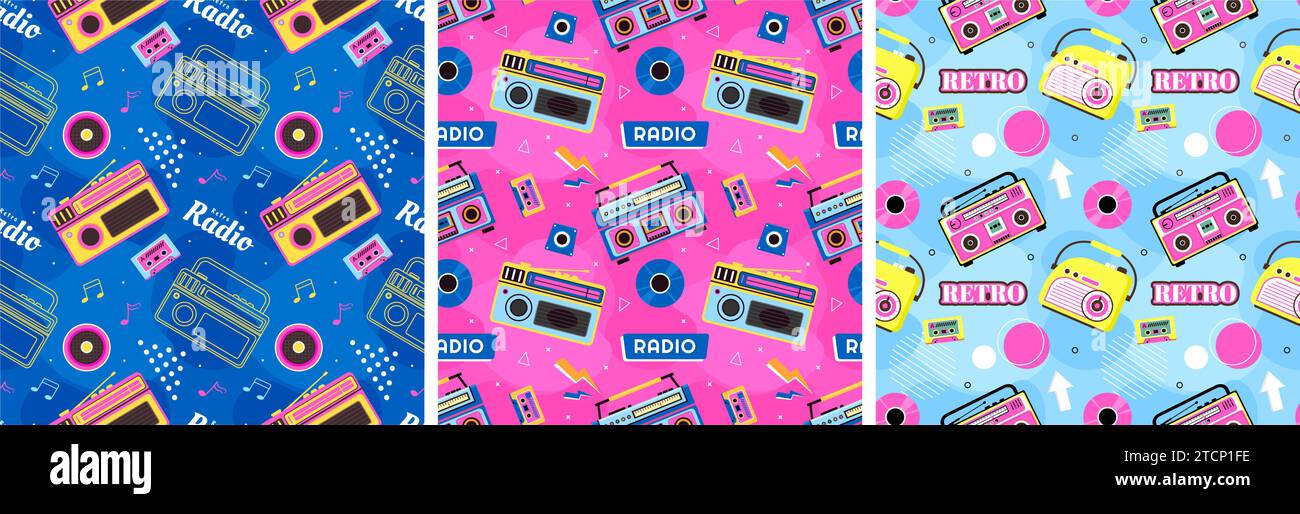 Set of Radio Seamless Pattern Illustration Design with Player for ...