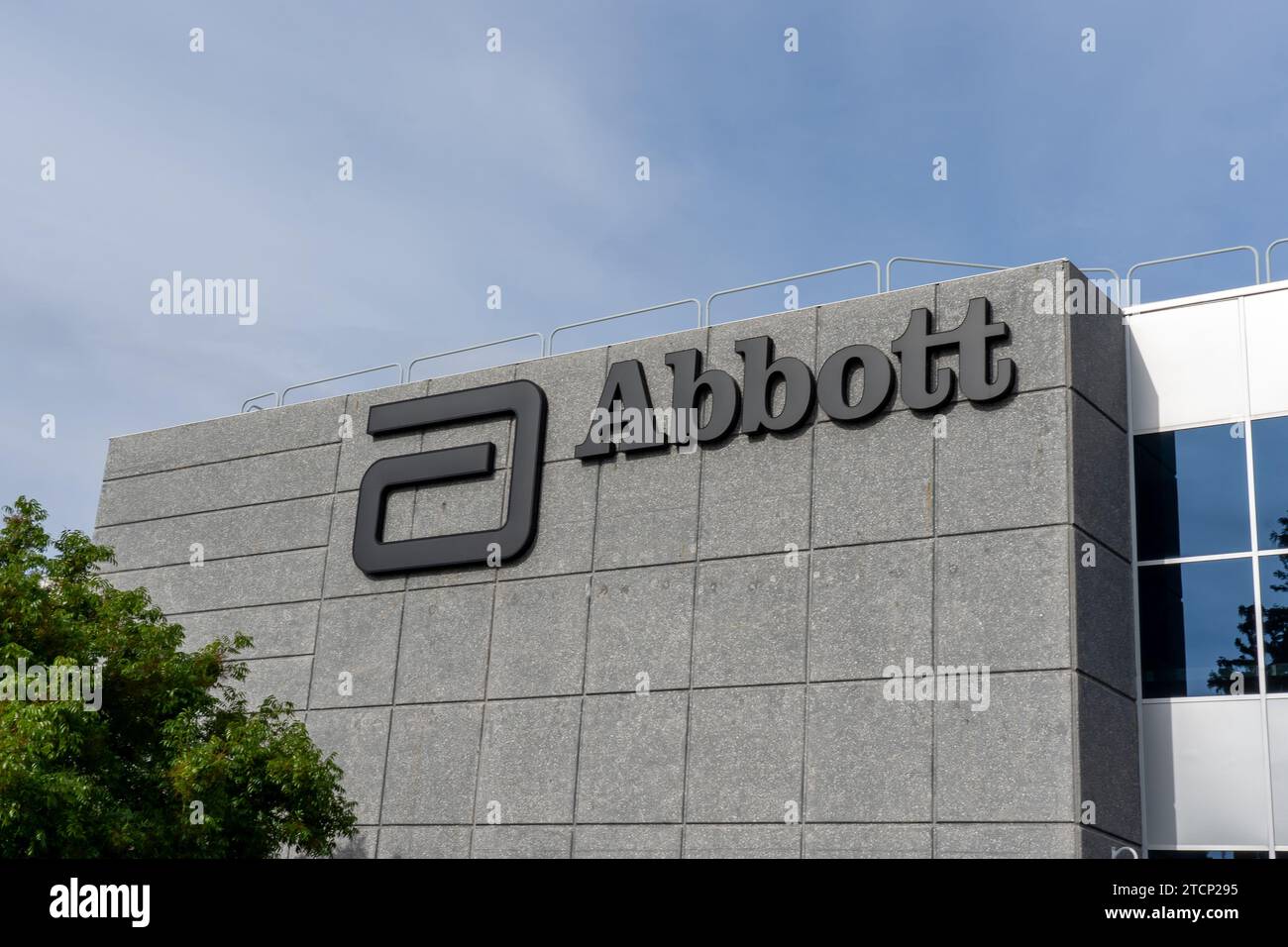 Close up of Abbott logo sign on the building in Santa Clara, California ...