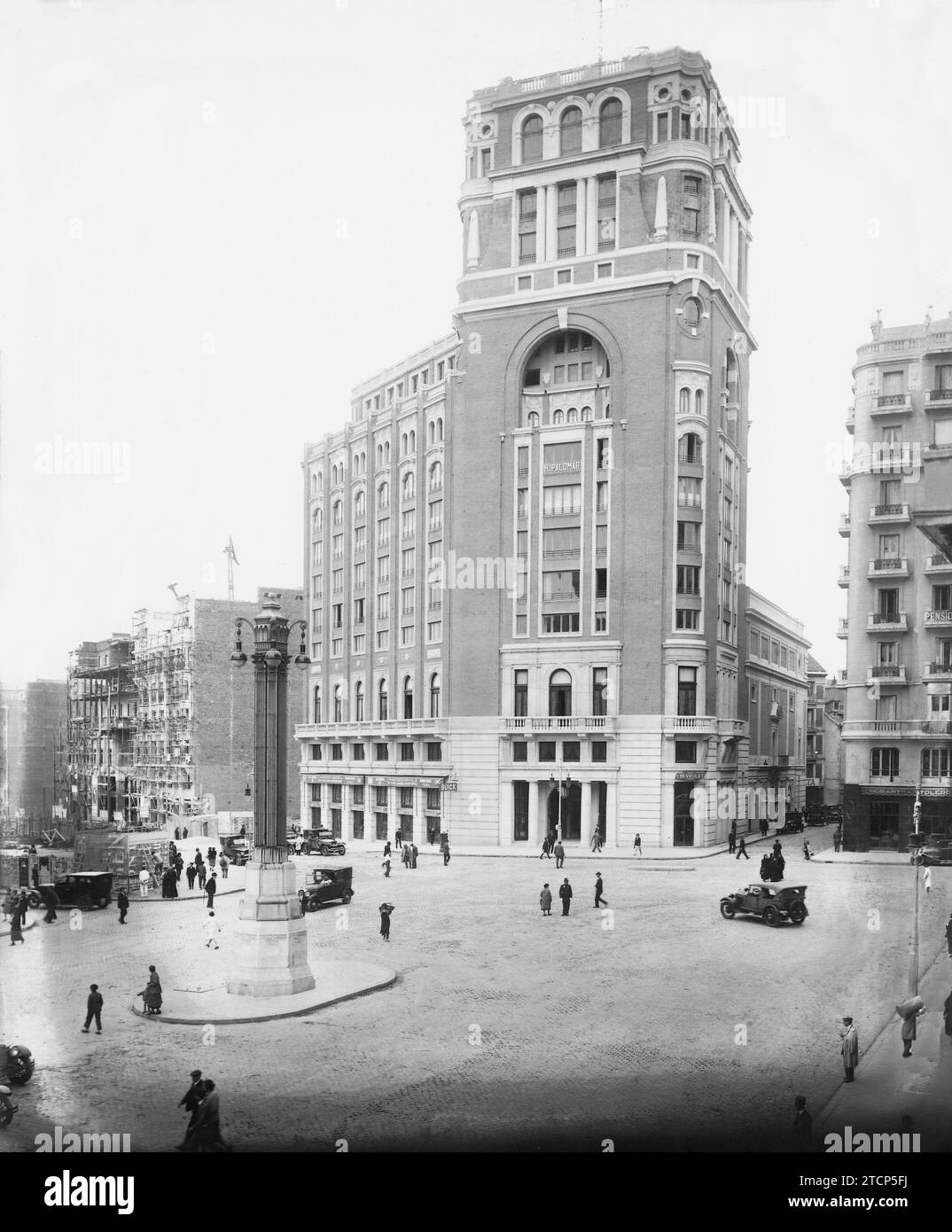 Madid, 1928 (Ca.). View of the exterior of the press palace. Credit ...