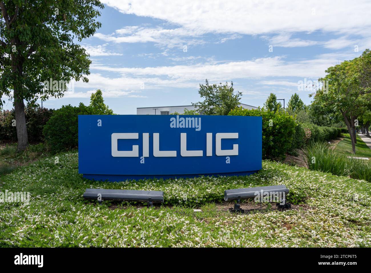 Close up of Gillig ground sign at its headquarters in Livermore ...