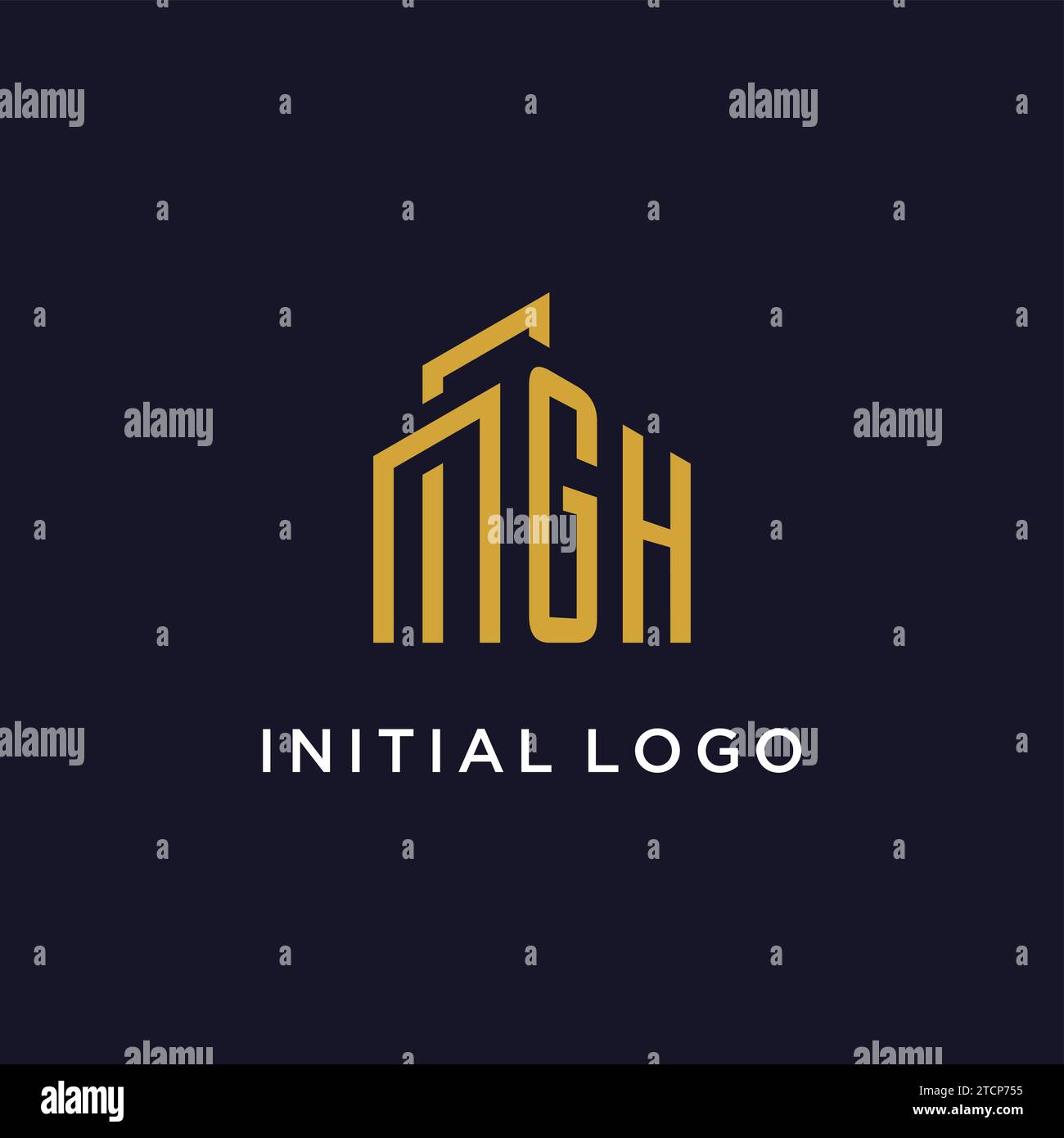 GH initial monogram with building logo design vector graphic Stock ...