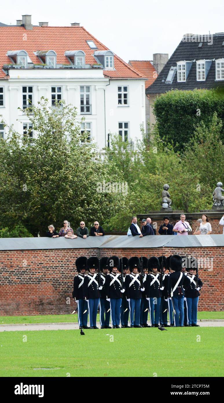 The Danish Royal Guard marching out from Rosenborg Castle towards the ...