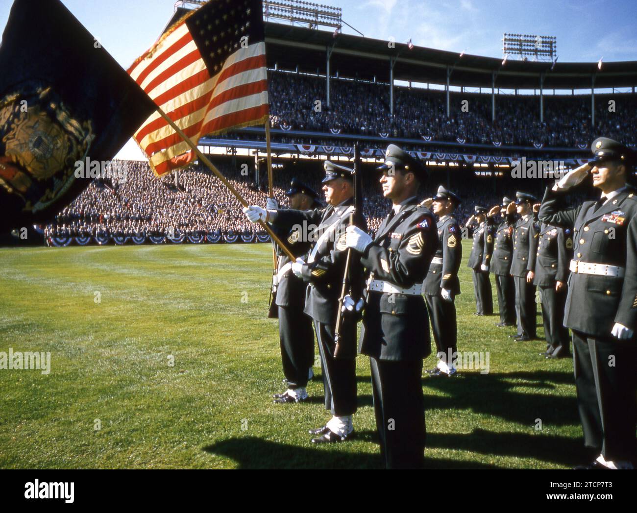 MILWAUKEE, WI - OCTOBER, 1957: General view of the American flag as the ...