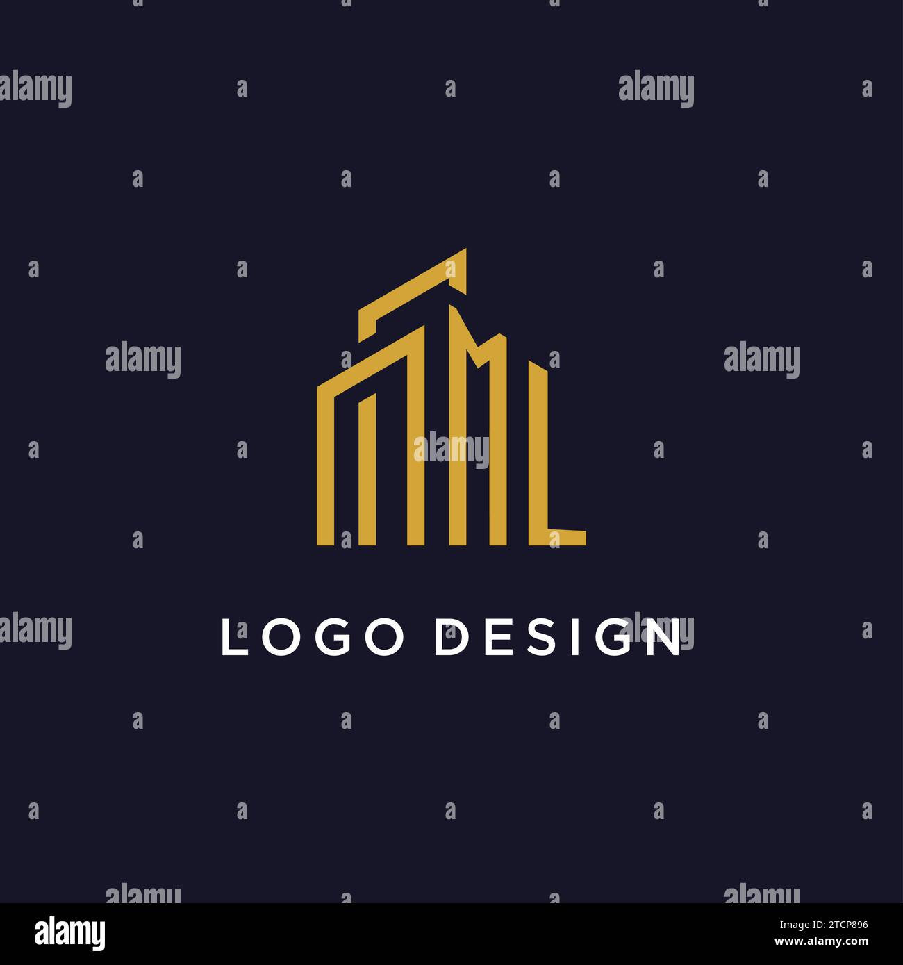 ML initial monogram with building logo design vector graphic Stock ...