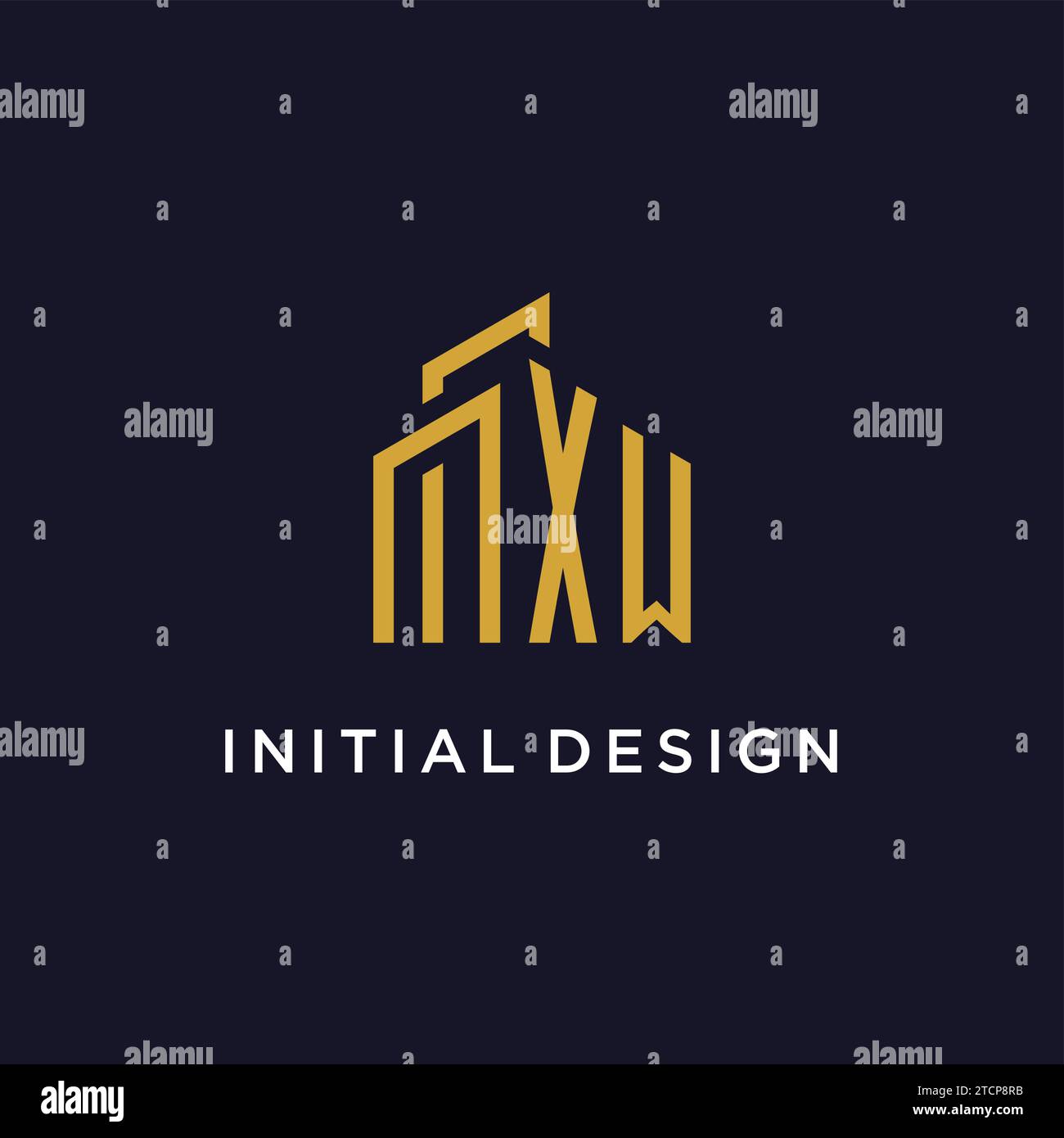 XW initial monogram with building logo design vector graphic Stock ...