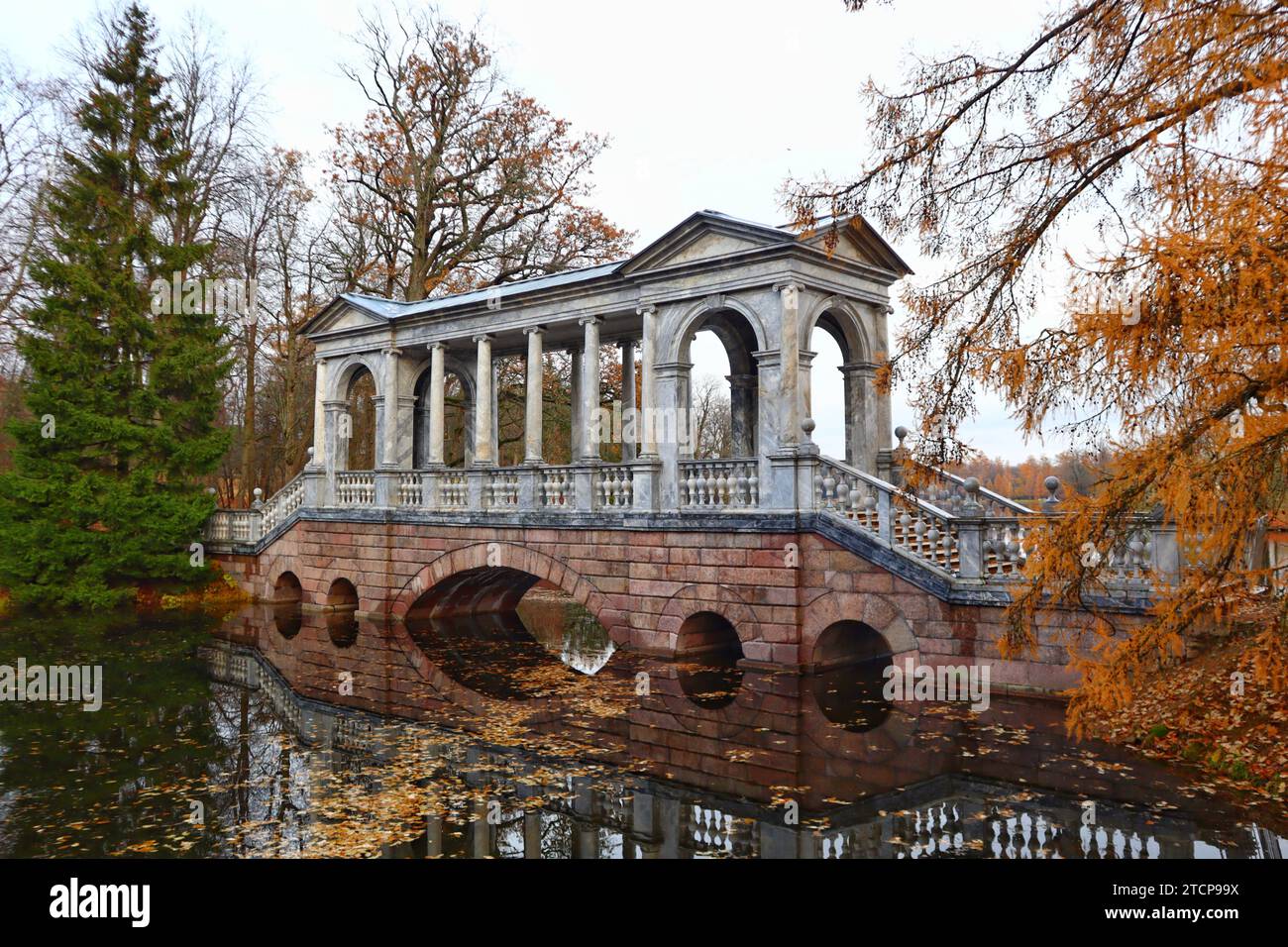 Marble bridge in the Catherine Park of Tsarskoe Selo in the city of ...