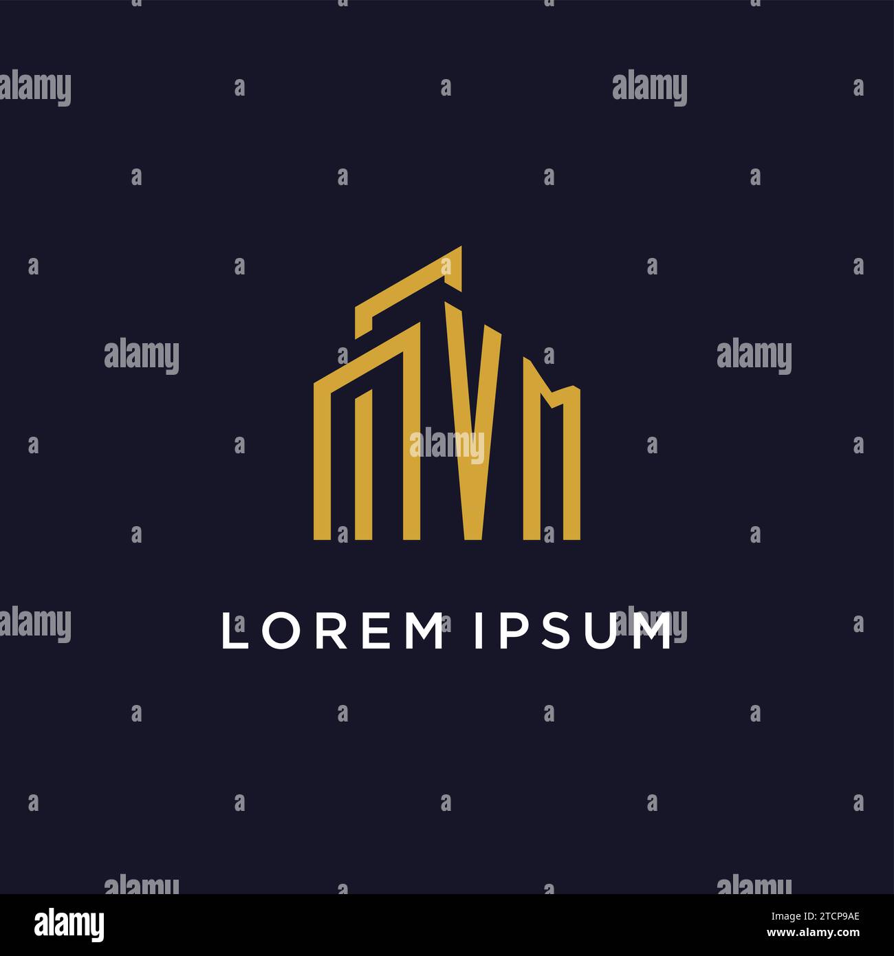 VM initial monogram with building logo design vector graphic Stock ...
