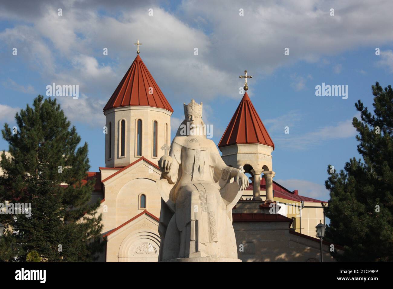 The statue of Queen Tamar in front of the Amaghleba Church in ...