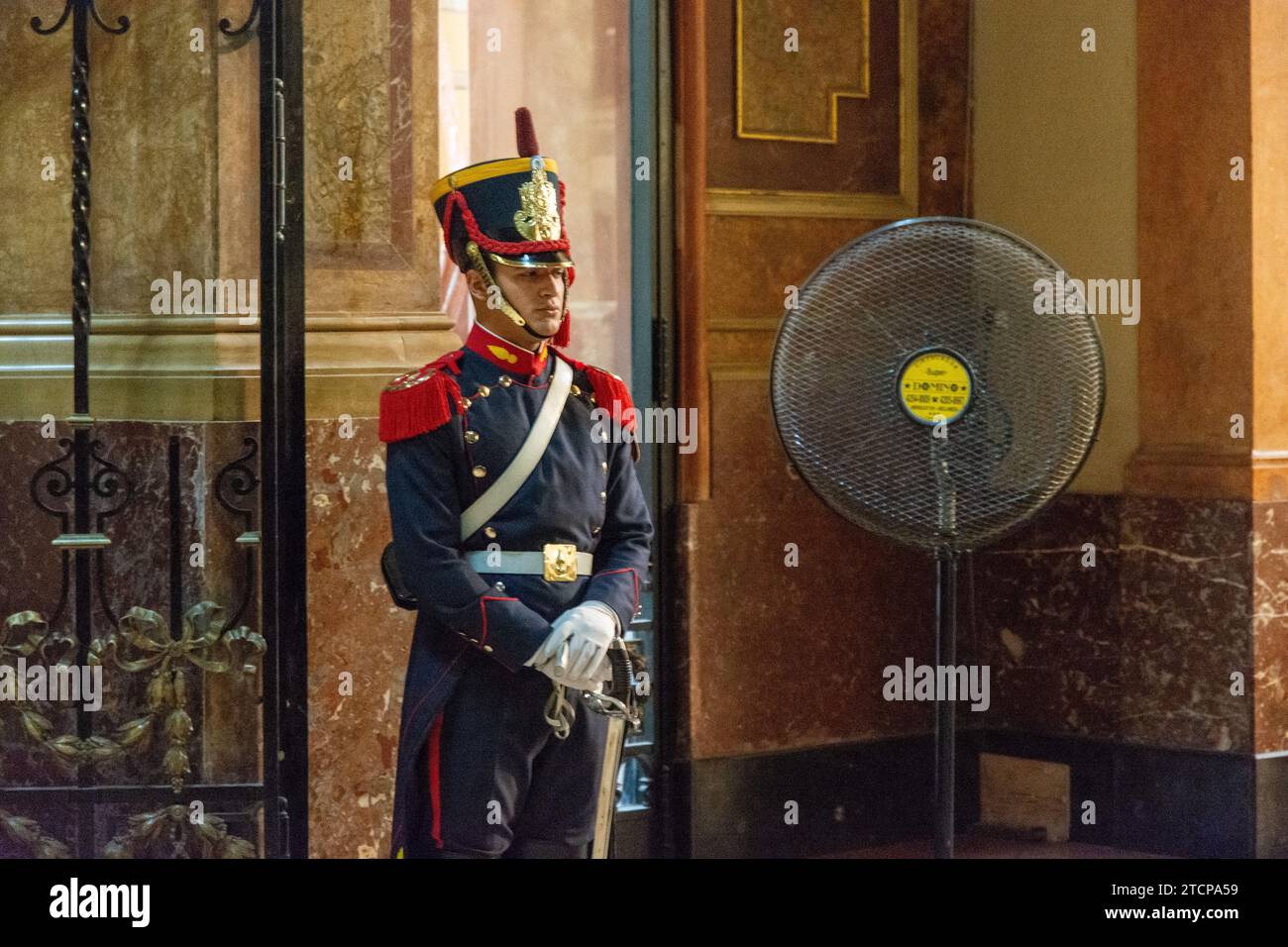 guard with electric fan. mausoleum general san martin. metropolitan ...