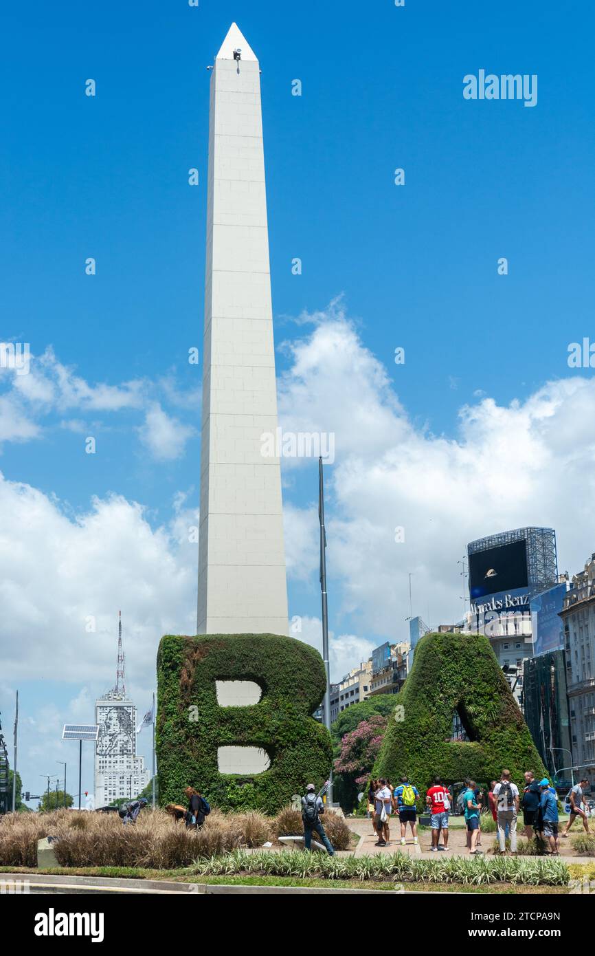 the 'obelisco de buenos aires' monument (the obelisk) with floral BA in ...