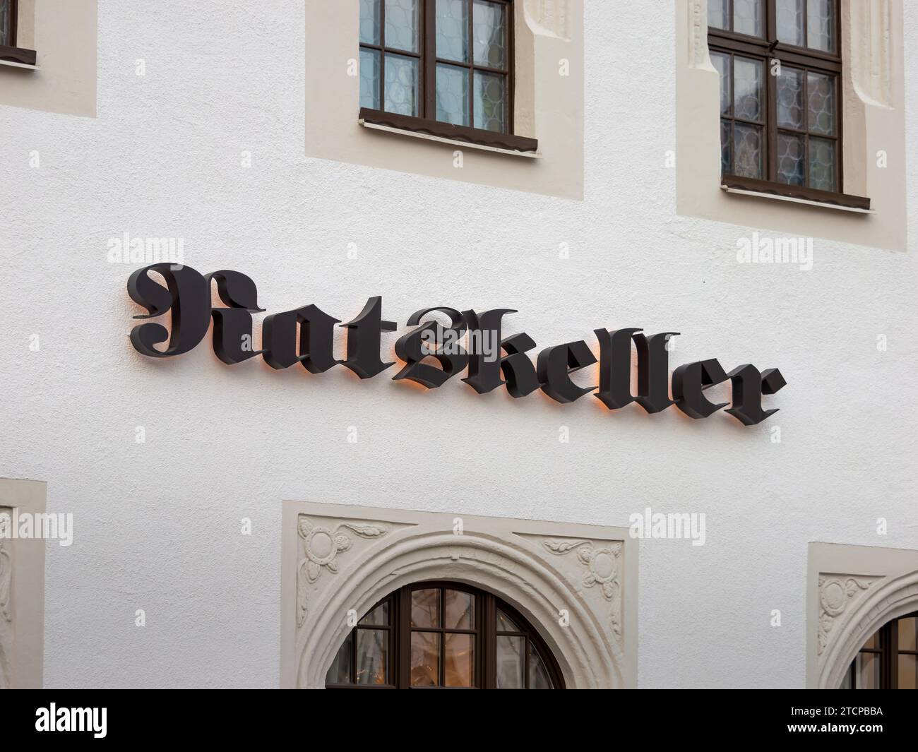 Ratskeller restaurant sign in a city in Germany. The old style ...