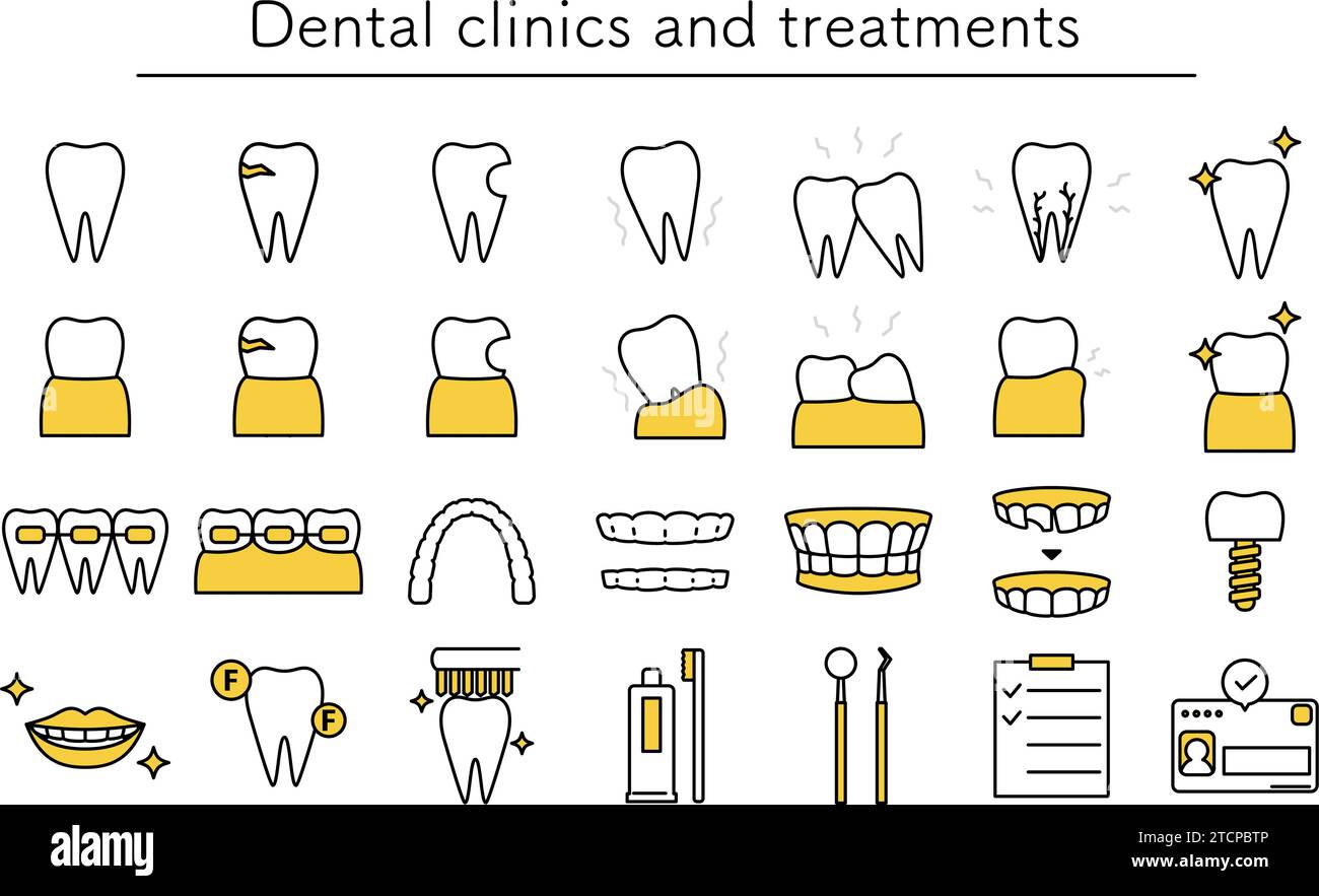 Icon set for dental clinics and dental care, Vector Illustration Stock ...
