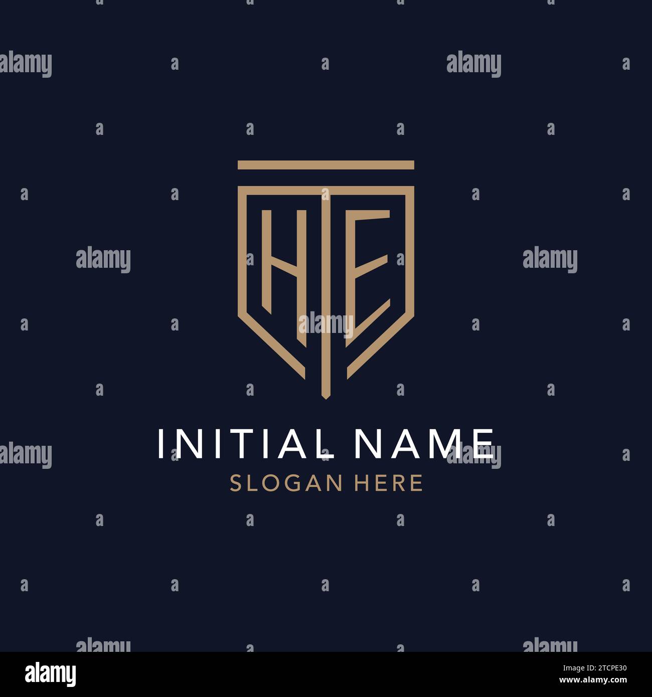 HE initial logo monogram with simple luxury shield icon design ...