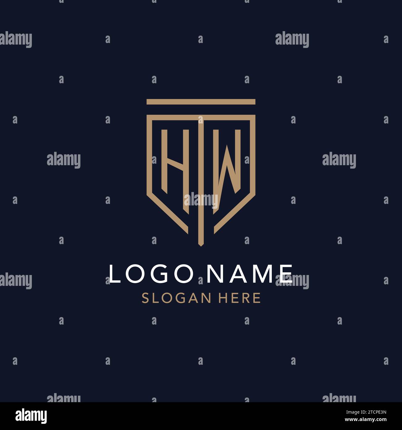 HW initial logo monogram with simple luxury shield icon design ...