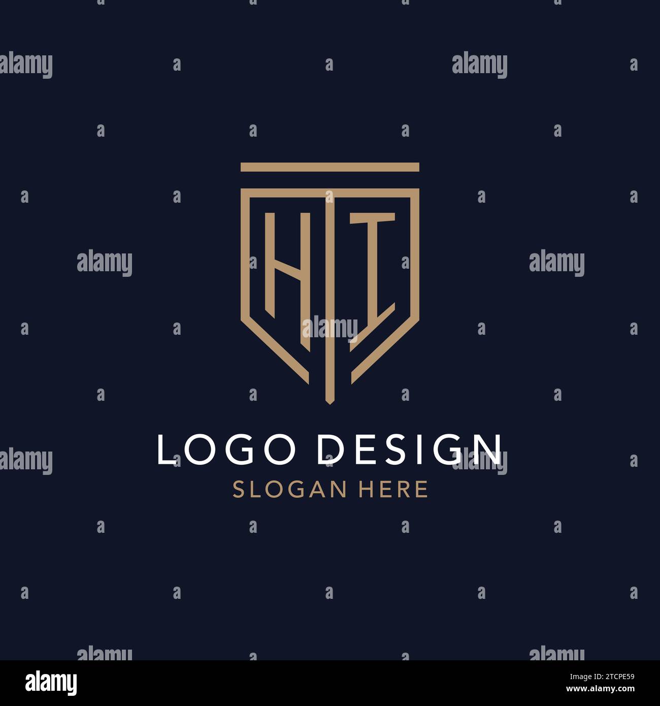 HI initial logo monogram with simple luxury shield icon design ...