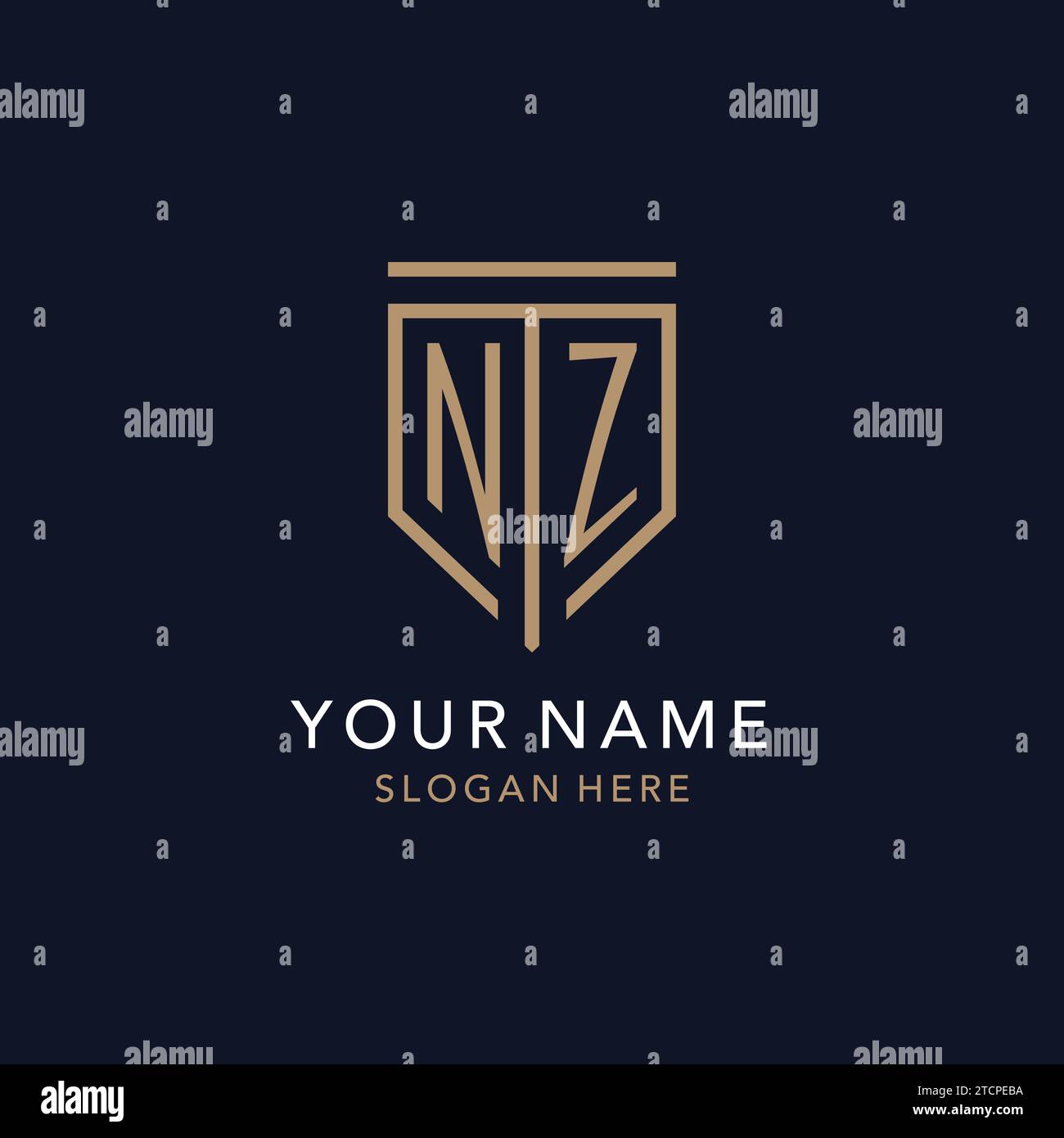 NZ initial logo monogram with simple luxury shield icon design ...