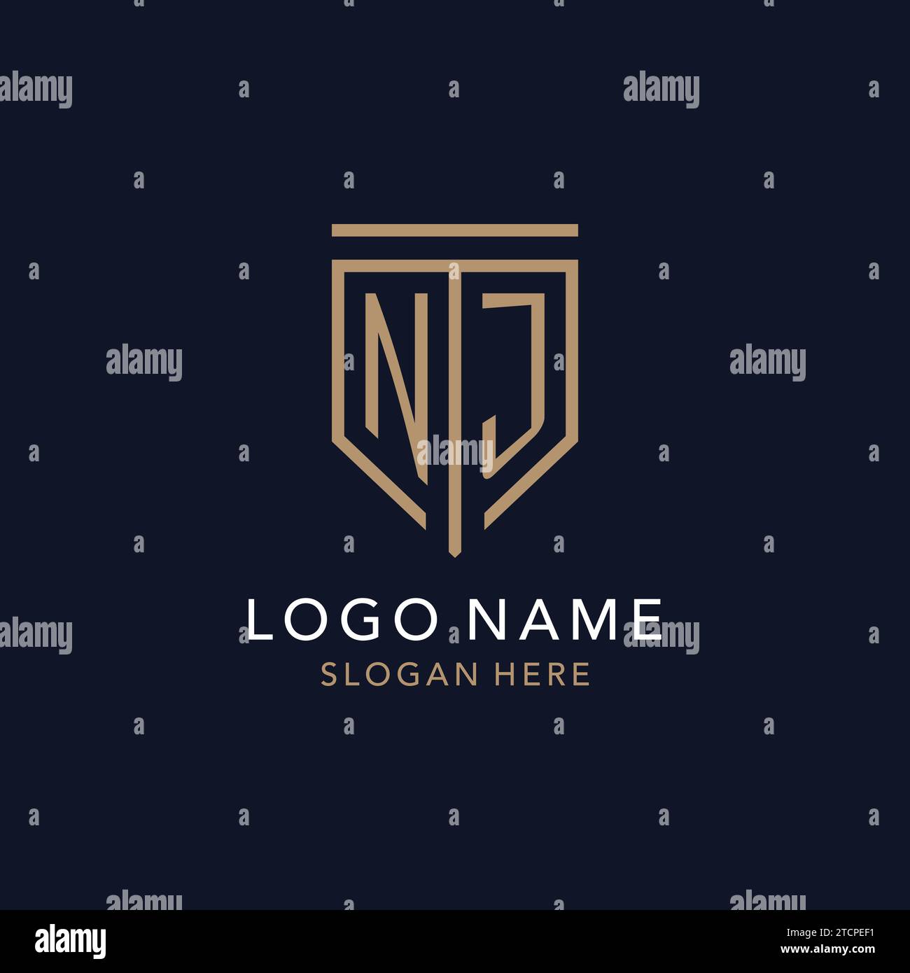 NJ initial logo monogram with simple luxury shield icon design ...