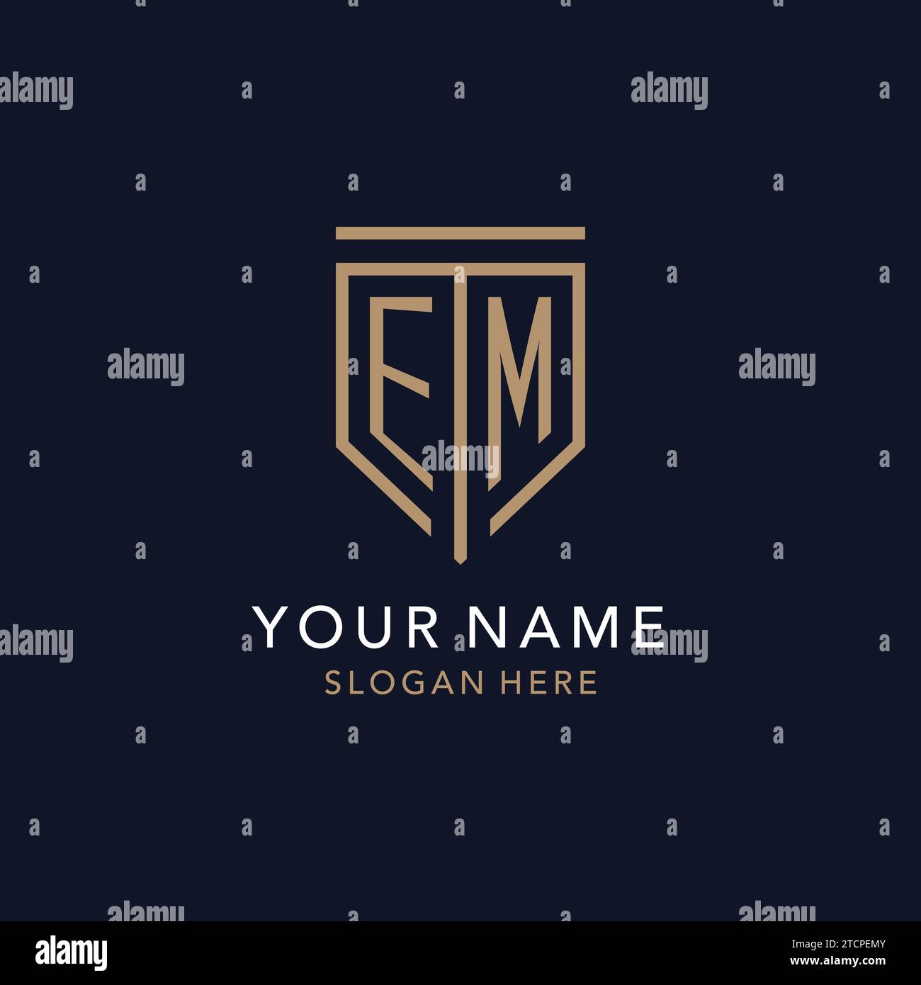 EM initial logo monogram with simple luxury shield icon design ...