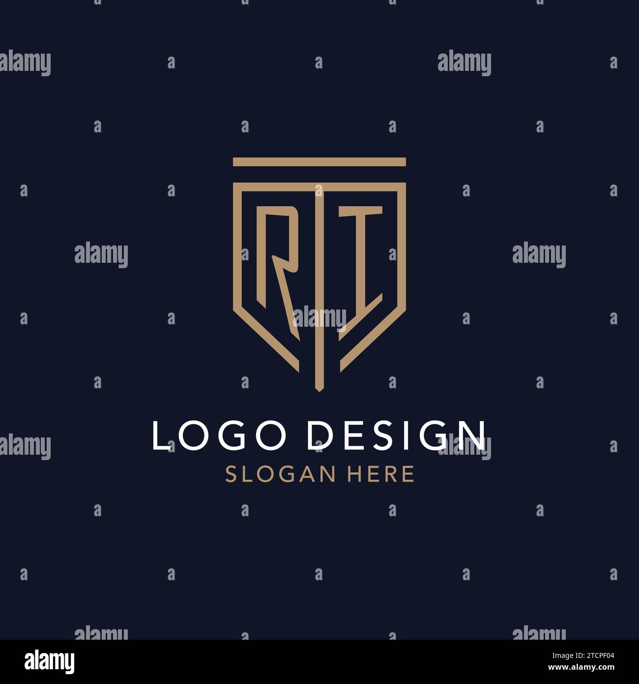 RI initial logo monogram with simple luxury shield icon design ...