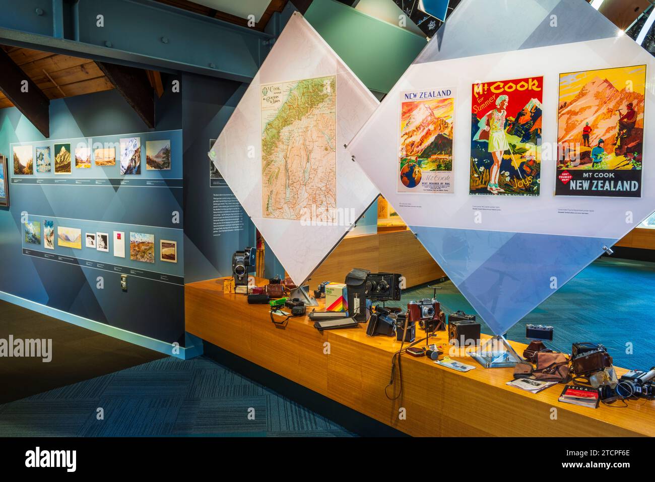 Interpretive display in the visitor center, Aoraki Mount Cook National ...
