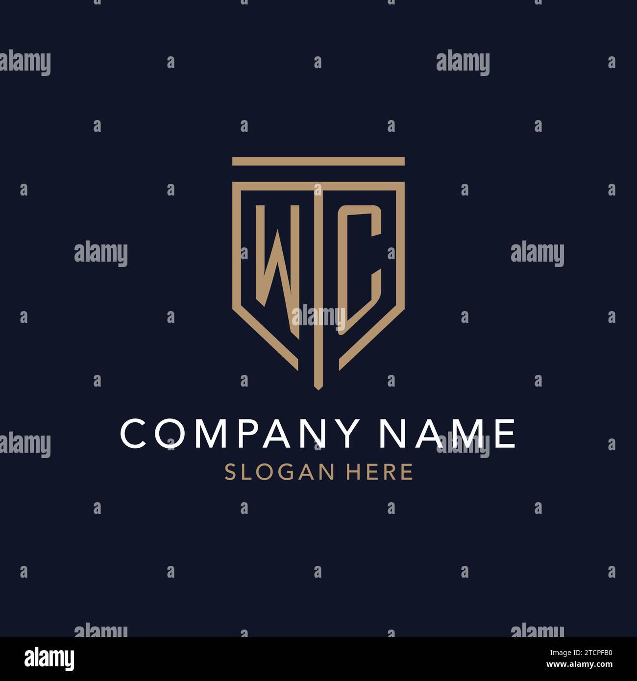 WC initial logo monogram with simple luxury shield icon design ...