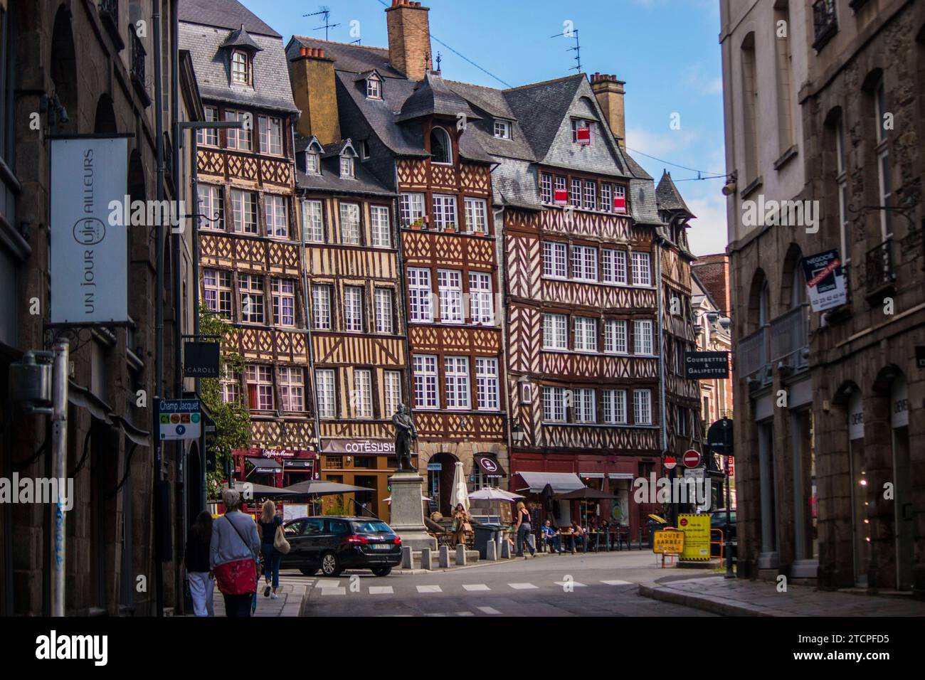 Medieval half-timbered houses on place du Champ-Jacquet in Rennes ...