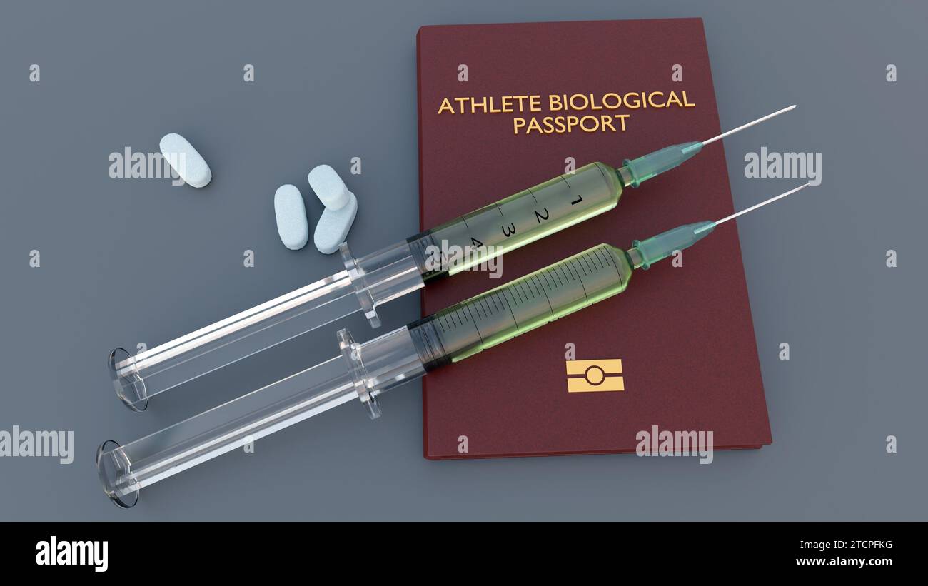 Athlete Biological Passport (ABP) with drug inside of syringe, 3D ...