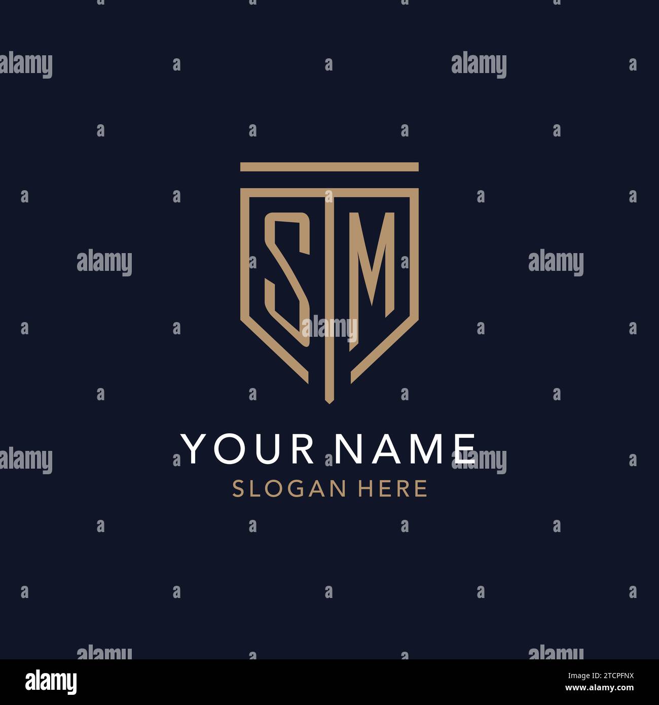 SM initial logo monogram with simple luxury shield icon design ...