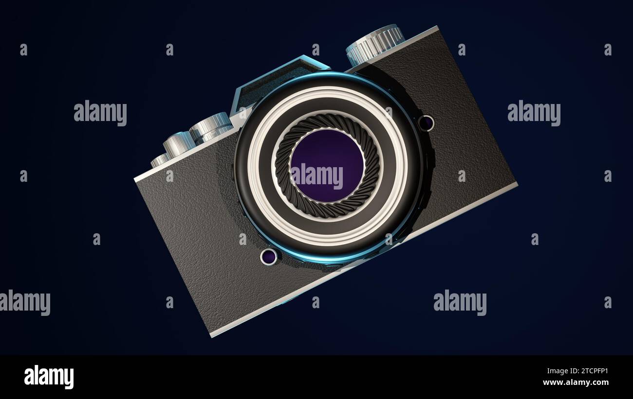 3D rendering of a flashing camera floating in a black background Stock ...