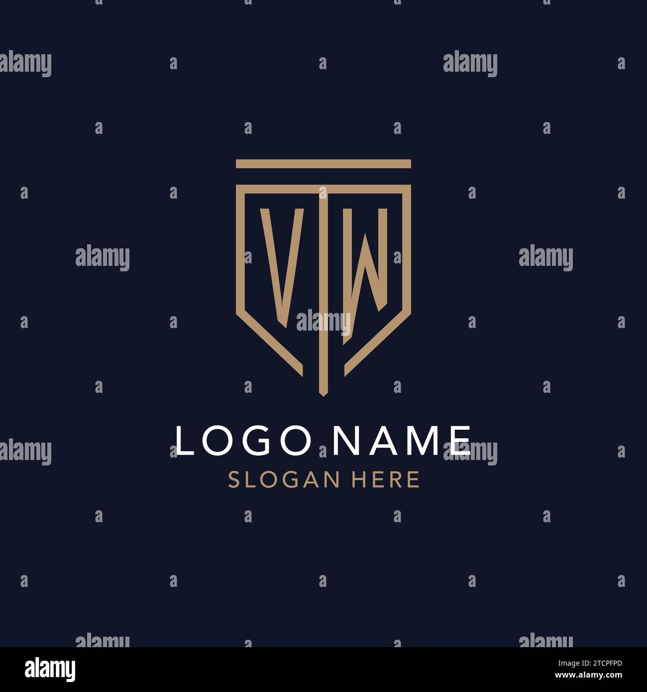 VW initial logo monogram with simple luxury shield icon design ...