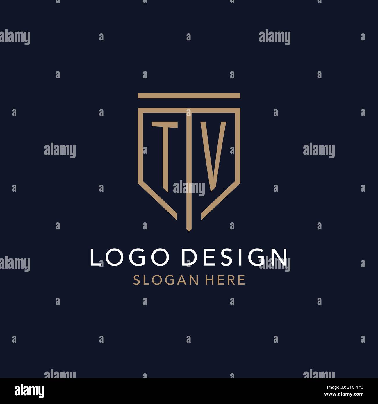 TV initial logo monogram with simple luxury shield icon design ...