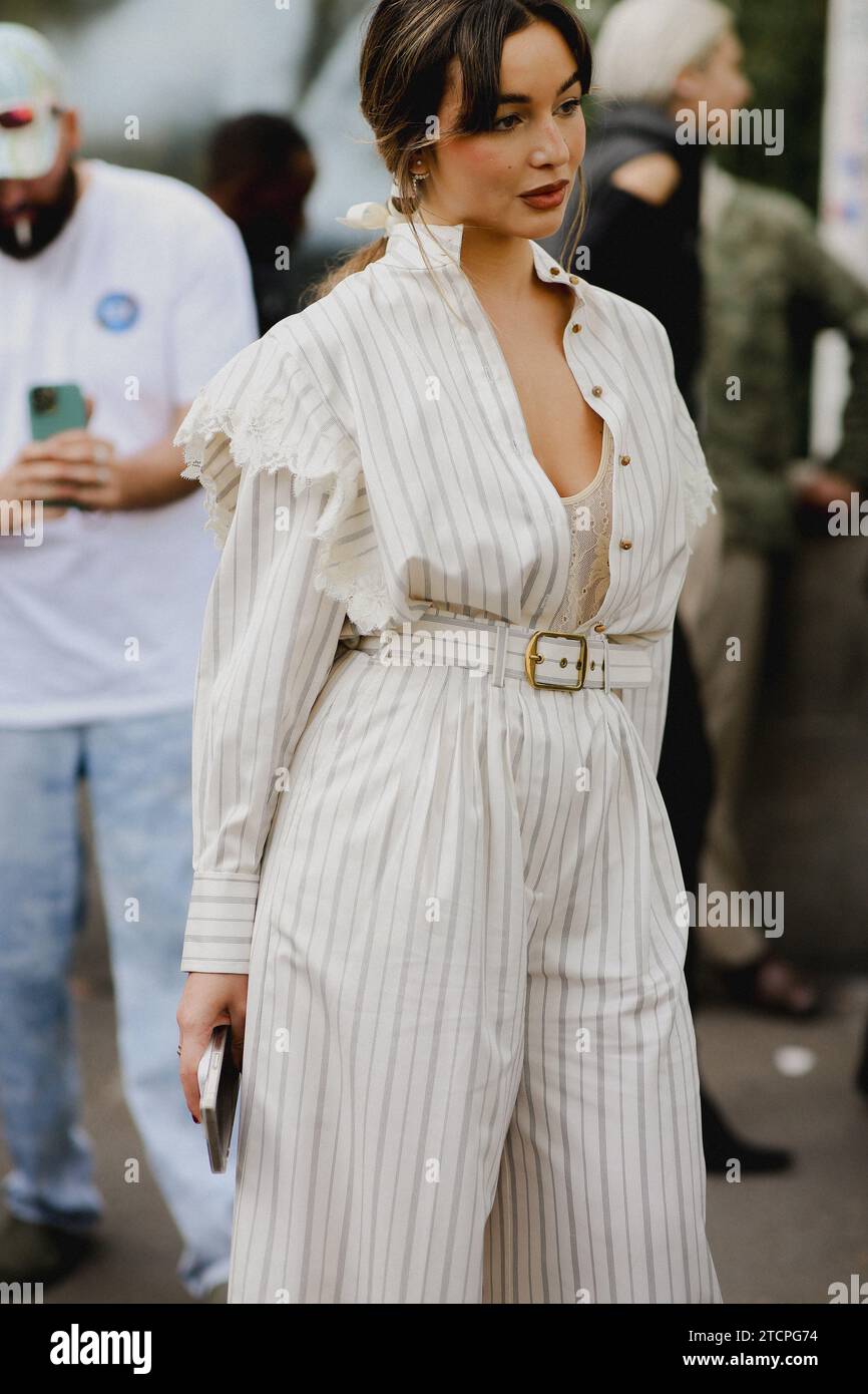 Paris, France. 02nd Oct, 2023. Street style, Melissa AR arriving at Zimmermann Spring Summer ...