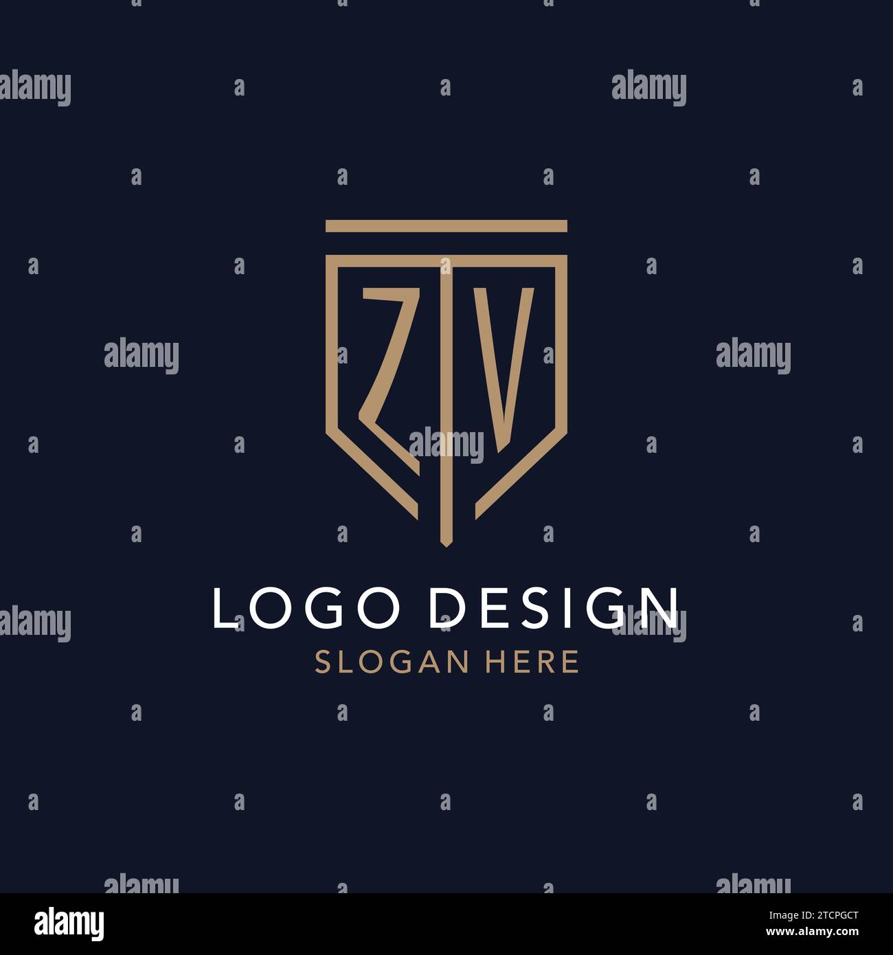 ZV initial logo monogram with simple luxury shield icon design ...
