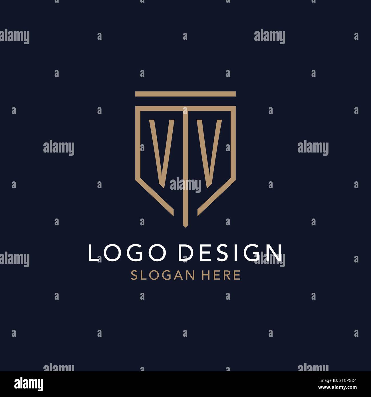VV initial logo monogram with simple luxury shield icon design ...