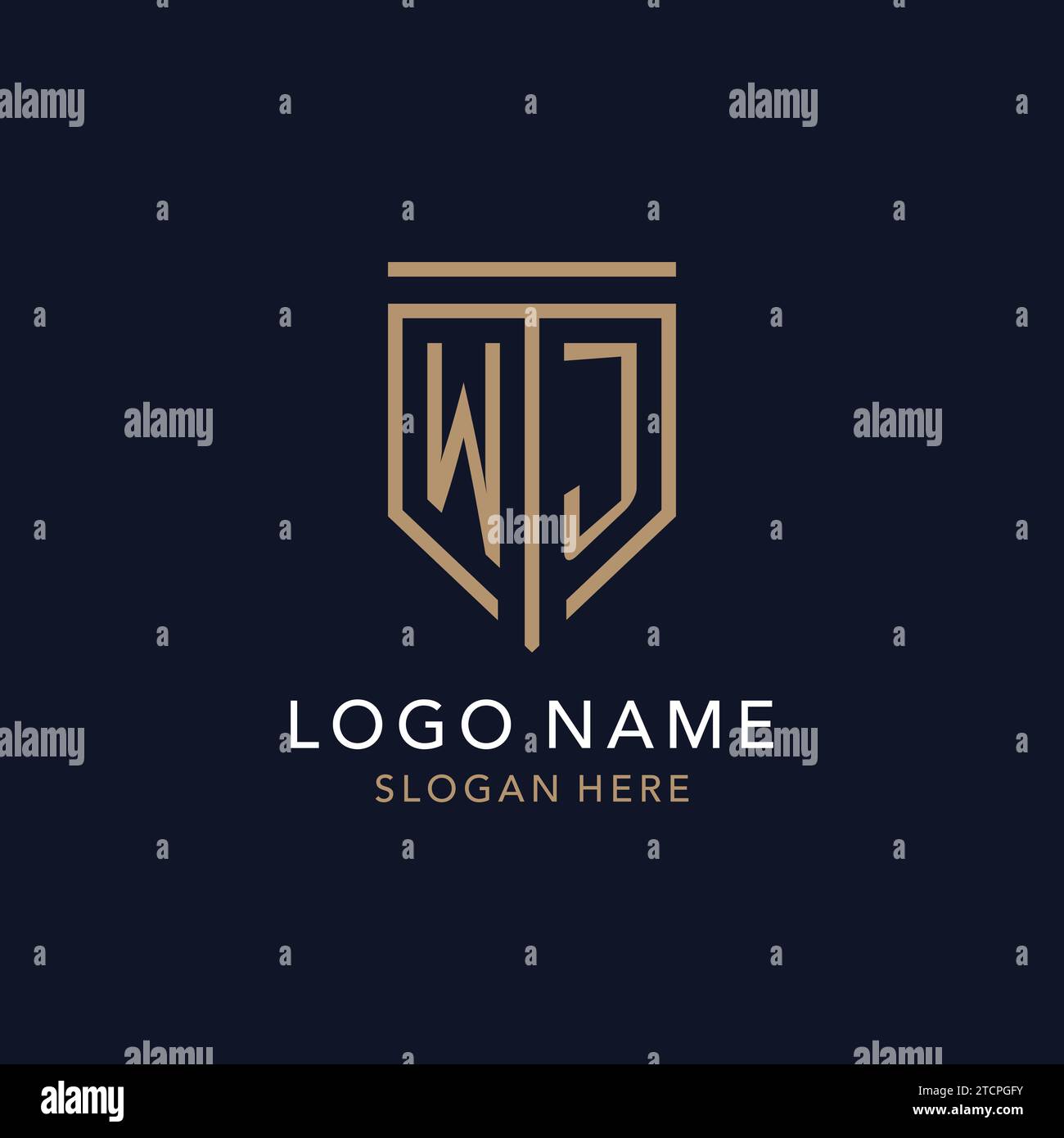WJ initial logo monogram with simple luxury shield icon design ...