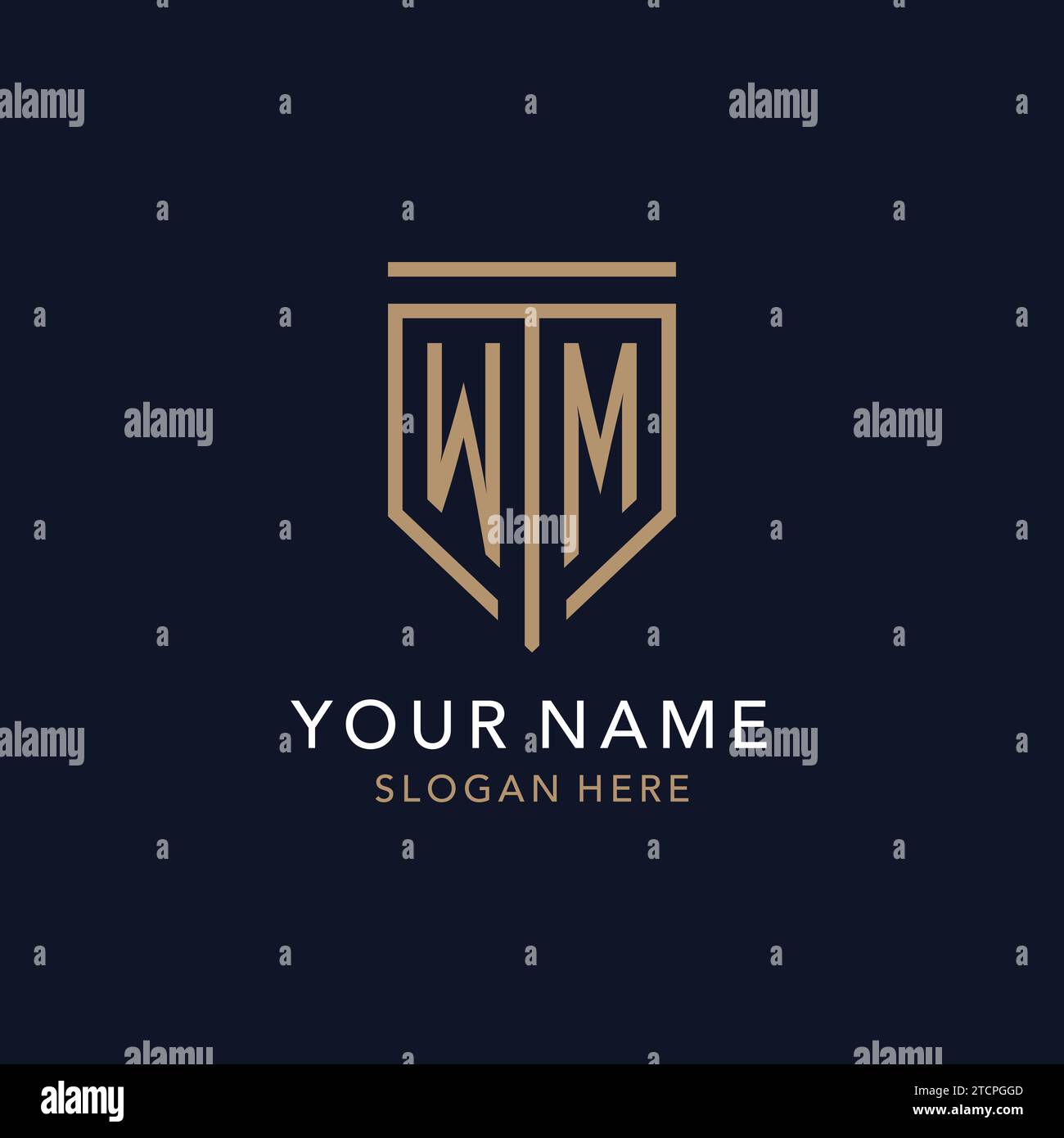 WM initial logo monogram with simple luxury shield icon design ...