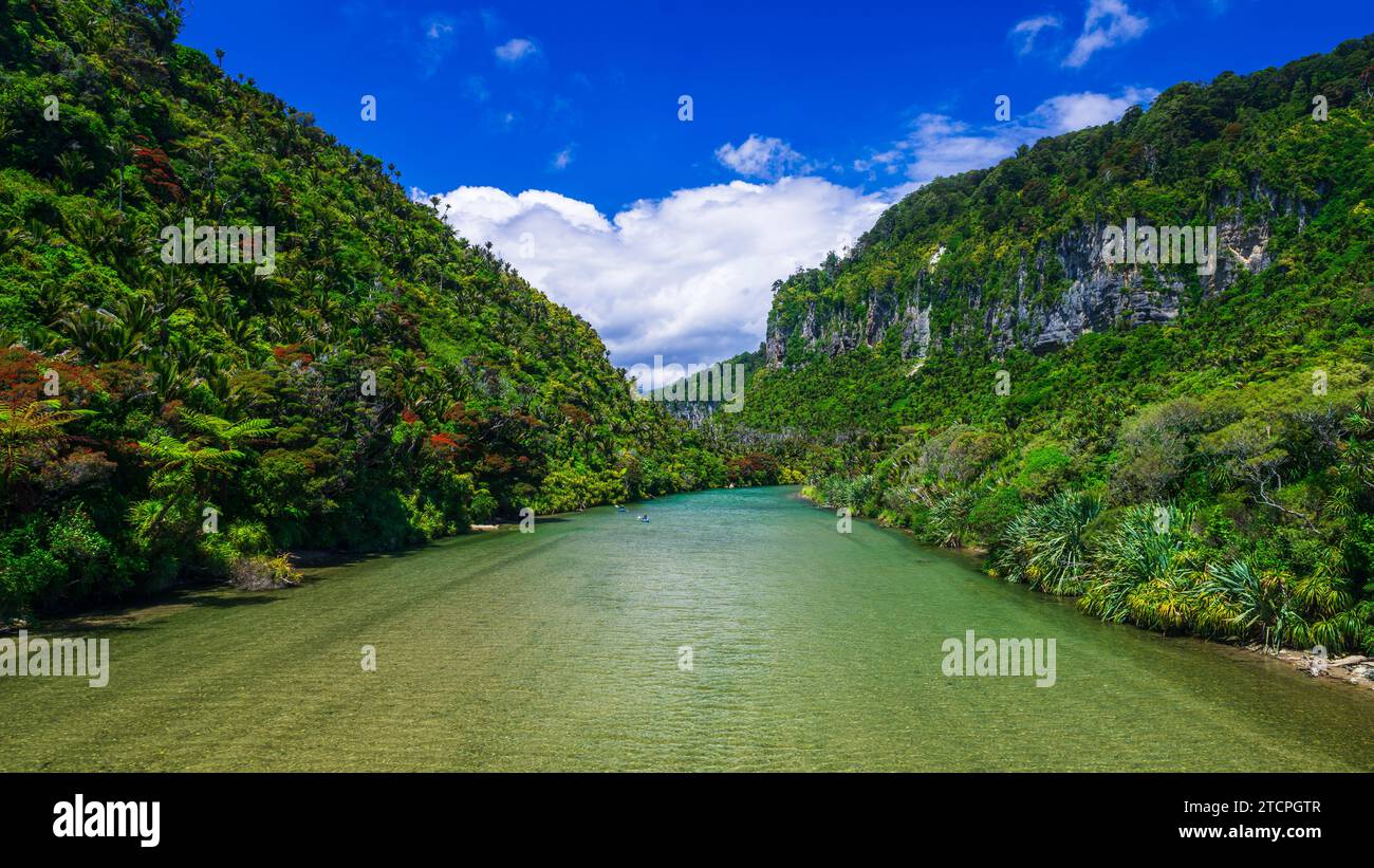 Kayaks on the Pororari River, Paparoa National Park, Punakaiki, New ...
