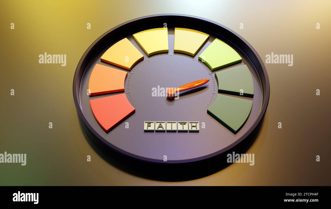 3d rendering of faith measurement level in speedometer in close up ...