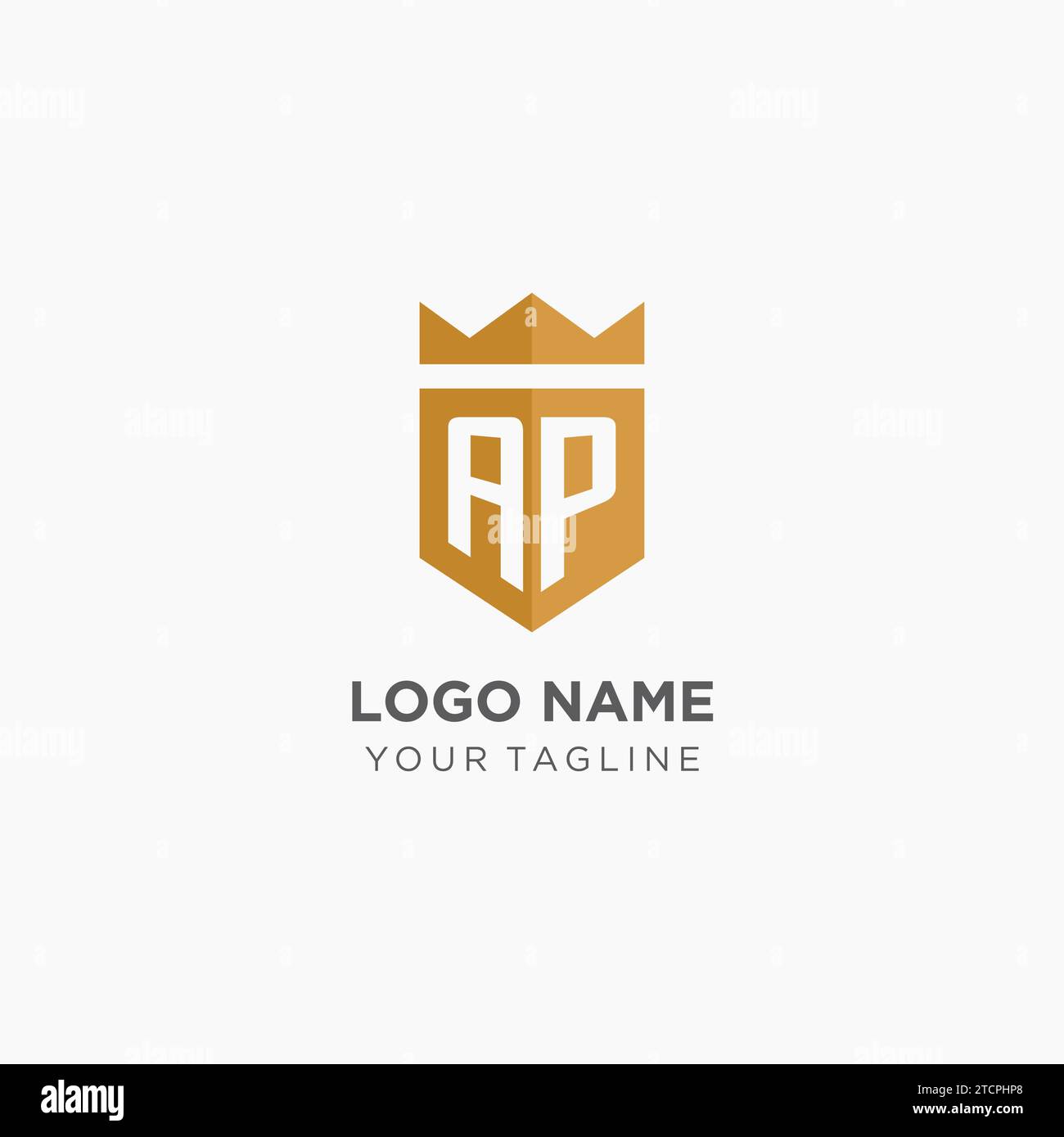 Monogram AP logo with geometric shield and crown, luxury elegant ...