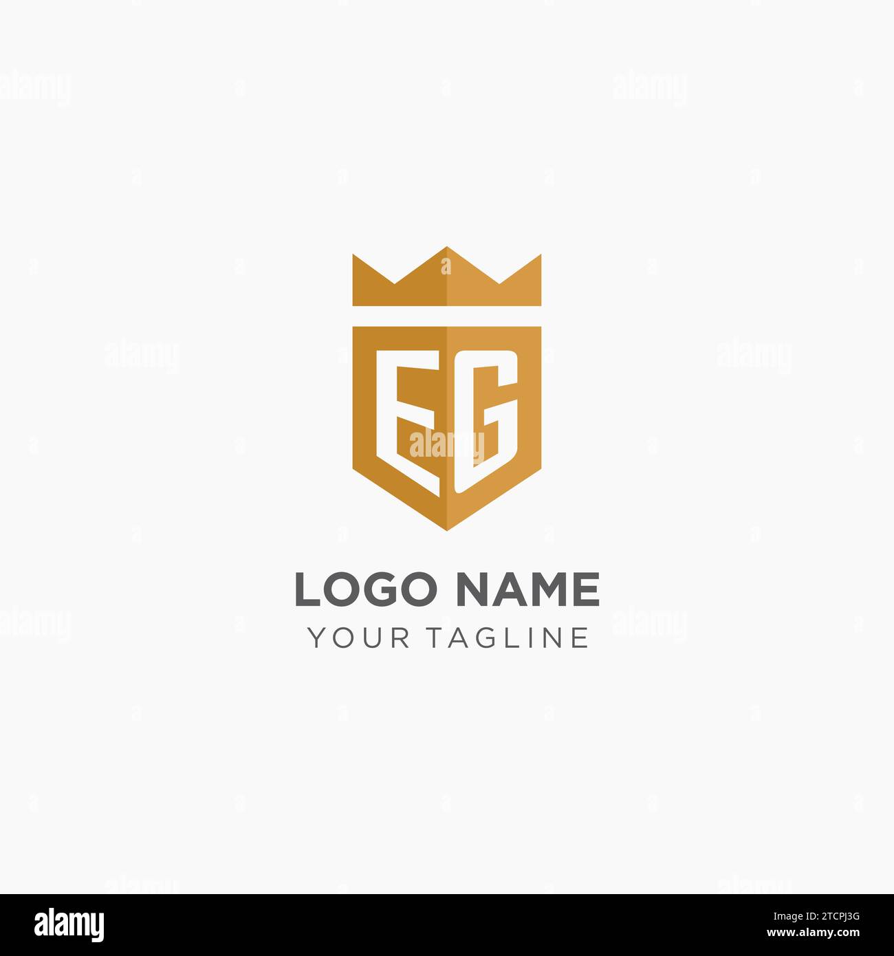 Monogram EG logo with geometric shield and crown, luxury elegant initial logo design vector ...